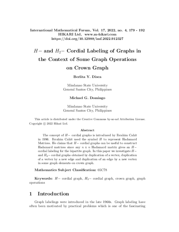 (PDF) H- and H2- cordial labeling of graphs in the context of some ...