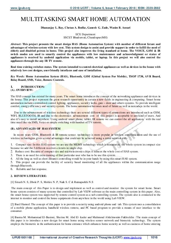 (PDF) Multitasking Smart Home Automation