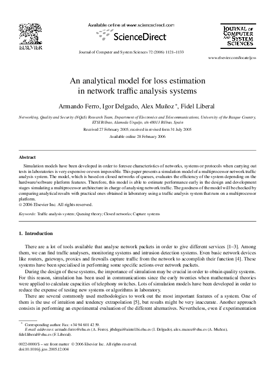 (PDF) An analytical model for loss estimation in network traffic analysis systems | alex muñoz ...