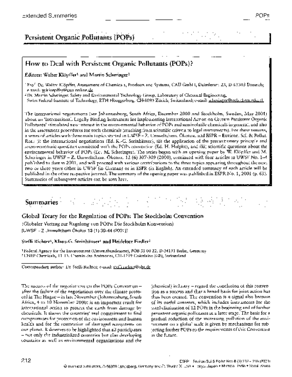 (PDF) Global treaty for the regulation of POPs: The Stockholm Convention