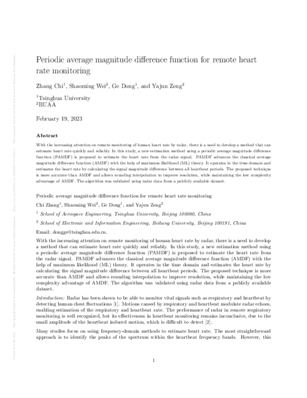 (PDF) Periodic average magnitude difference function for remote heart ...
