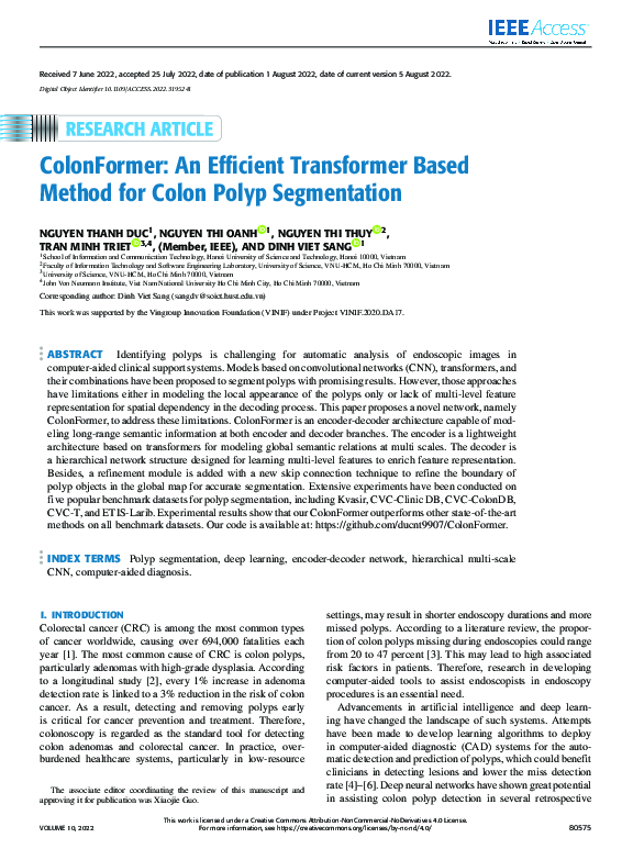 Pdf Colonformer An Efficient Transformer Based Method For Colon Polyp Segmentation