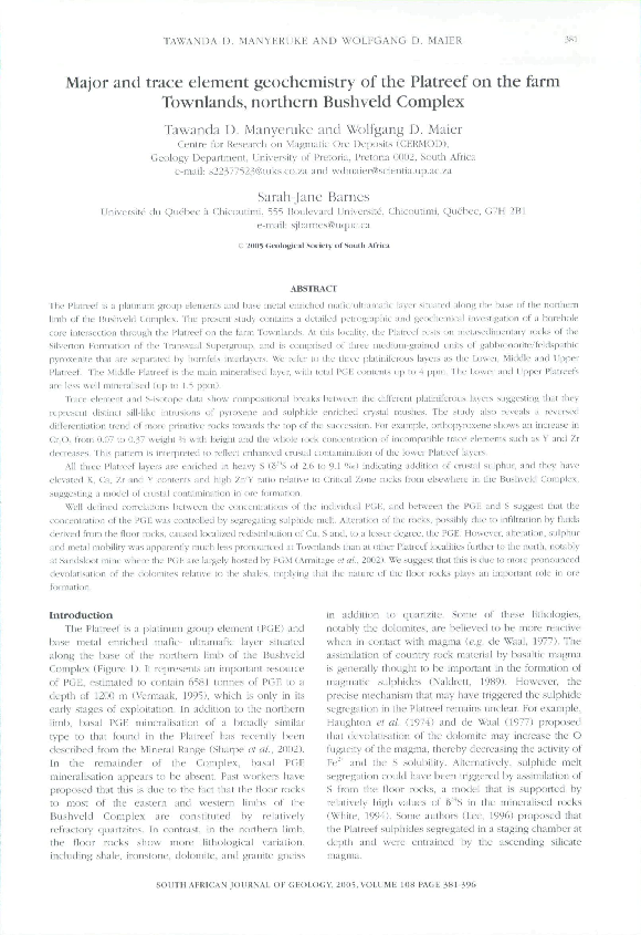 (PDF) Major and trace element geochemistry of the Platreef on the farm ...