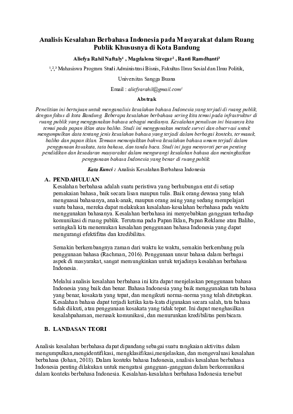 (PDF) Analisis Kesalahan Berbahasa Indonesia pada Masyarakat dalam Ruang Publik Khususnya di ...