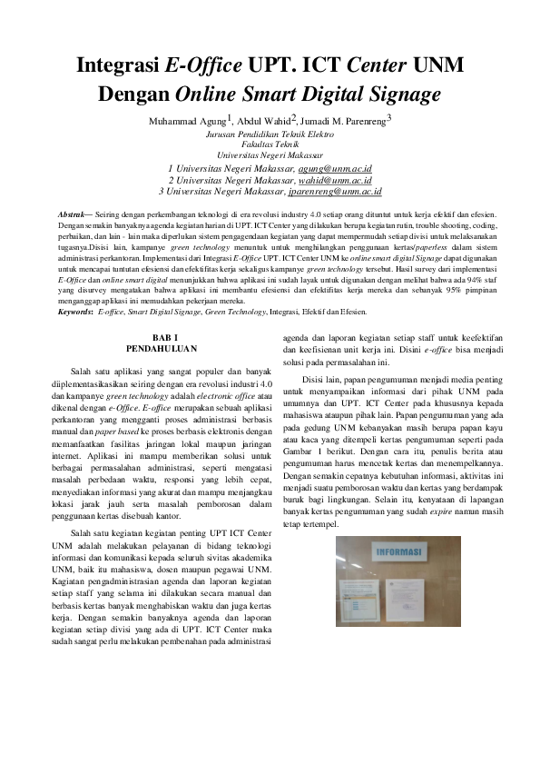 (PDF) Integrasi E-Office UPT. ICT Center UNM Dengan Online Smart ...