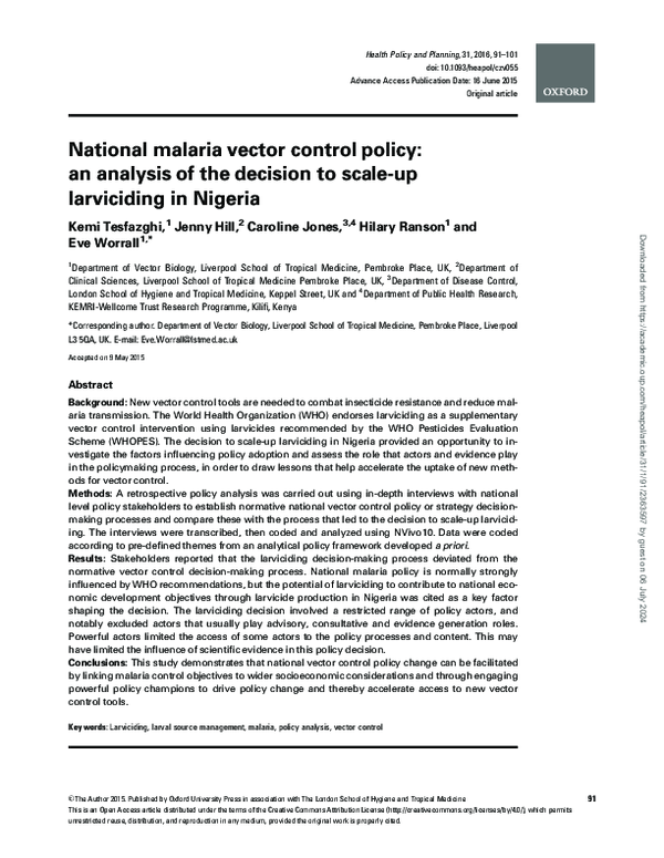 (PDF) National malaria vector control policy: an analysis of the ...