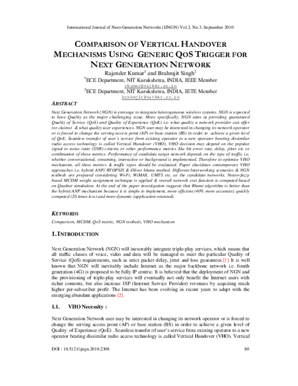 (PDF) Comparison of Vertical Handover Mechanisms Using Generic QOS Trigger for Next Generation ...