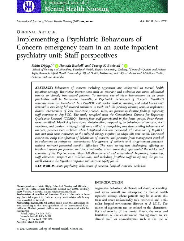 (PDF) Implementing a psychiatric behaviours of concern team can reduce ...