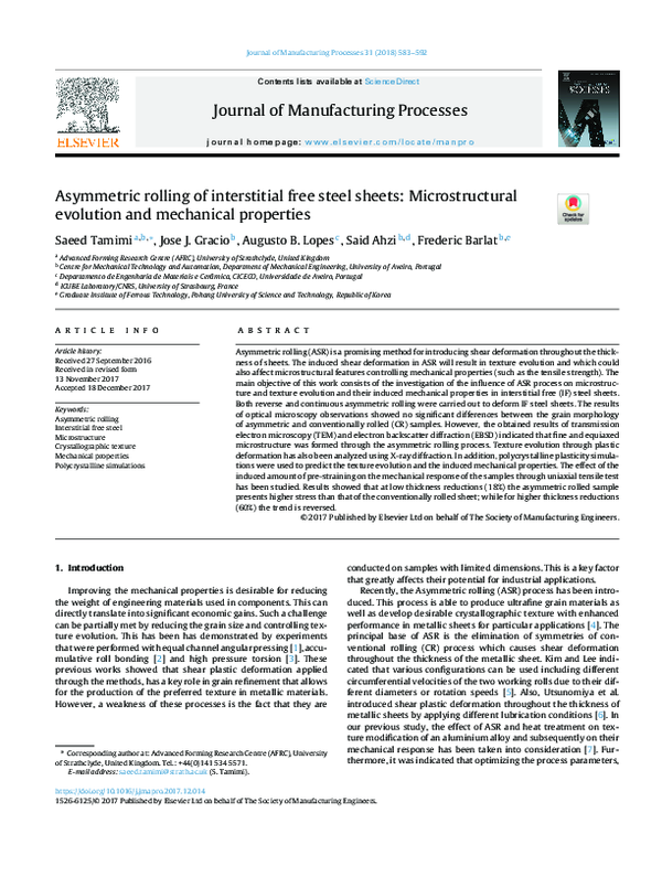 (PDF) Asymmetric Rolling of Interstitial-Free Steel Using Differential ...