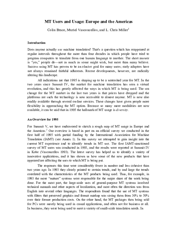 (PDF) MT users and usage: Europe and the Americas