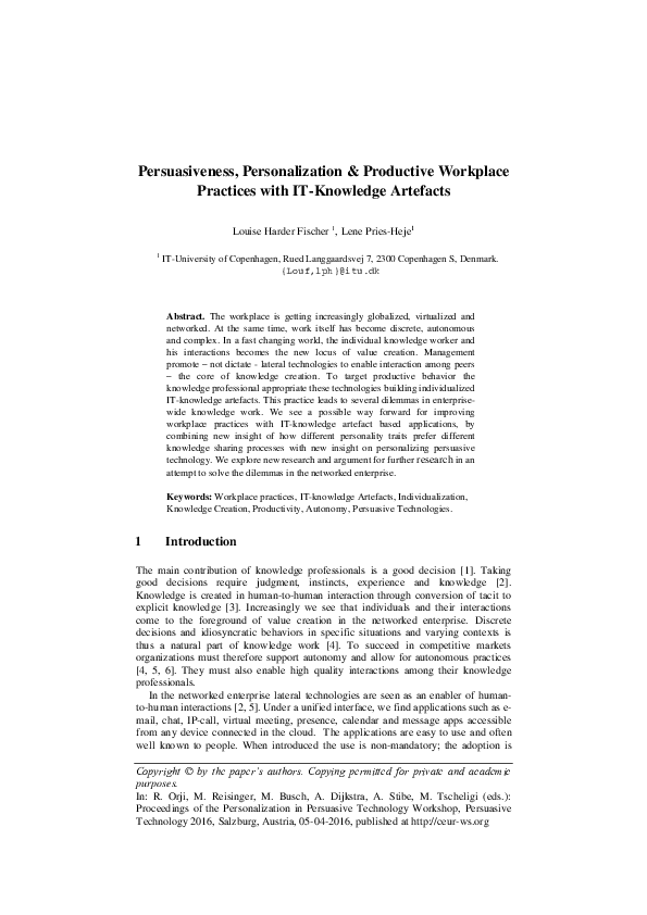 (PDF) Persuasiveness, Personalization & Productive Workplace Practices ...