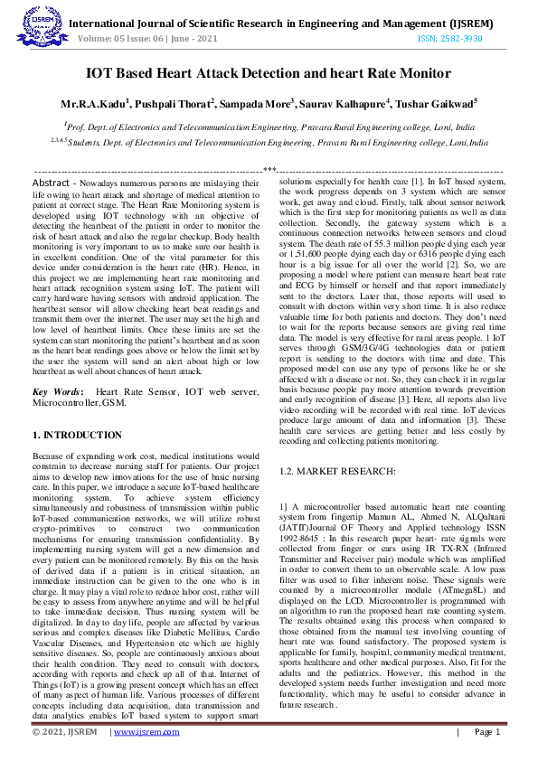 Pdf Iot Based Heart Attack Detection And Heart Rate Monitor