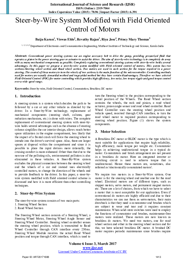 (PDF) Steer-by-Wire System Modified with Field Oriented Control of Motors