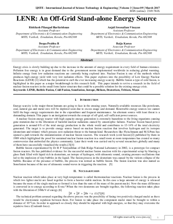 (PDF) LENR: An Off-Grid Stand-alone Energy Source