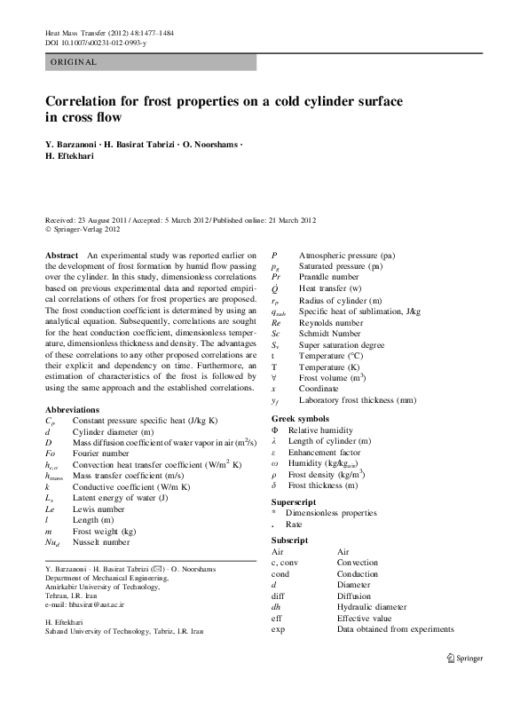(PDF) Correlation for frost properties on a cold cylinder surface in ...