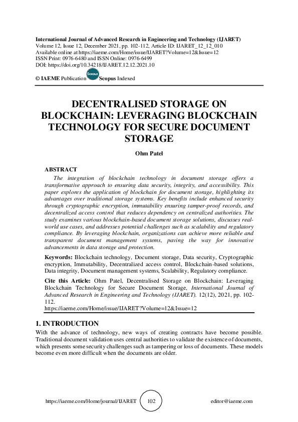 (PDF) DECENTRALISED STORAGE ON BLOCKCHAIN: LEVERAGING BLOCKCHAIN TECHNOLOGY FOR SECURE DOCUMENT ...