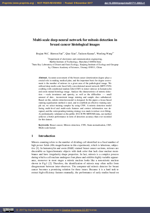 Pdf Multi Scale Deep Neural Network For Mitosis Detection In Breast
