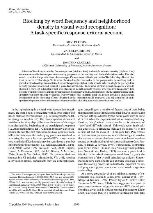 (PDF) Blocking by word frequency and neighborhood density in visual word recognition: A task ...