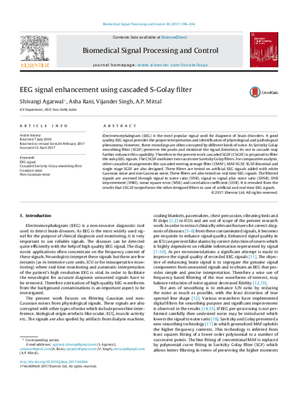 (PDF) EEG signal enhancement using cascaded S-Golay filter