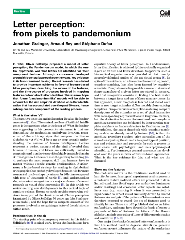 (PDF) Letter perception: from pixels to pandemonium