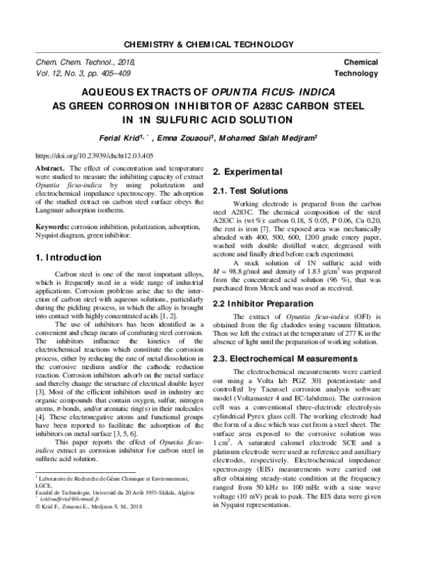 (PDF) Aqueous Extracts of Opuntia Ficus-Indica as Green Corrosion ...