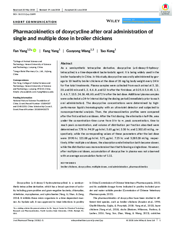 (PDF) Pharmacokinetics of doxycycline after oral administration of ...