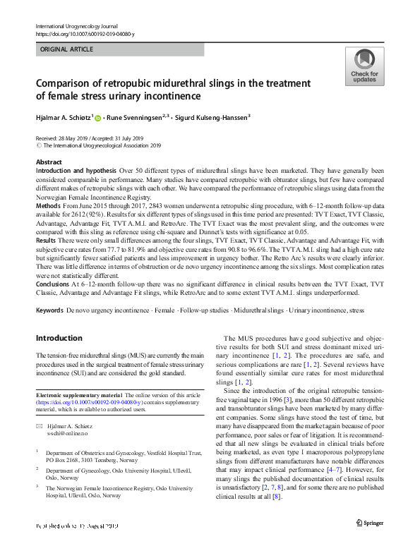 (PDF) Comparison of retropubic midurethral slings in the treatment of ...