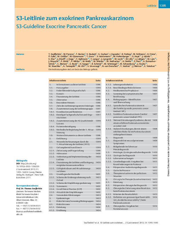 (PDF) [S3-guideline exocrine pancreatic cancer] | Yogesh Vashist ...