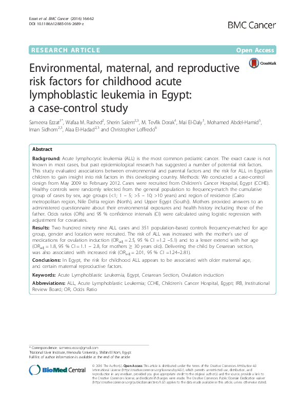 (PDF) Environmental, maternal, and reproductive risk factors for ...