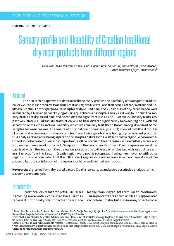 (PDF) Sensory profile and likeability of Croatian traditional dry meat ...