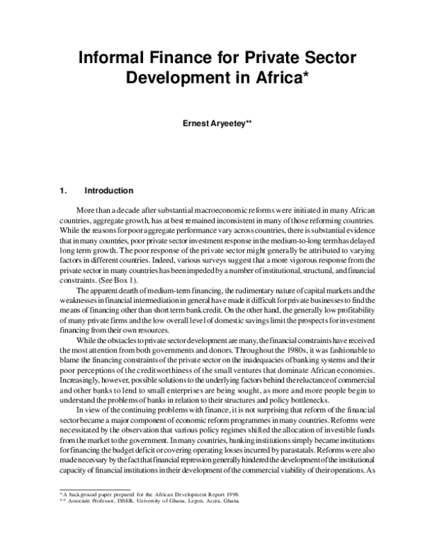 (PDF) Informal Finance for Private Sector Development in Africa