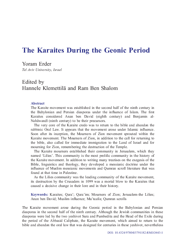(PDF) The Karaites During the Geonic Period