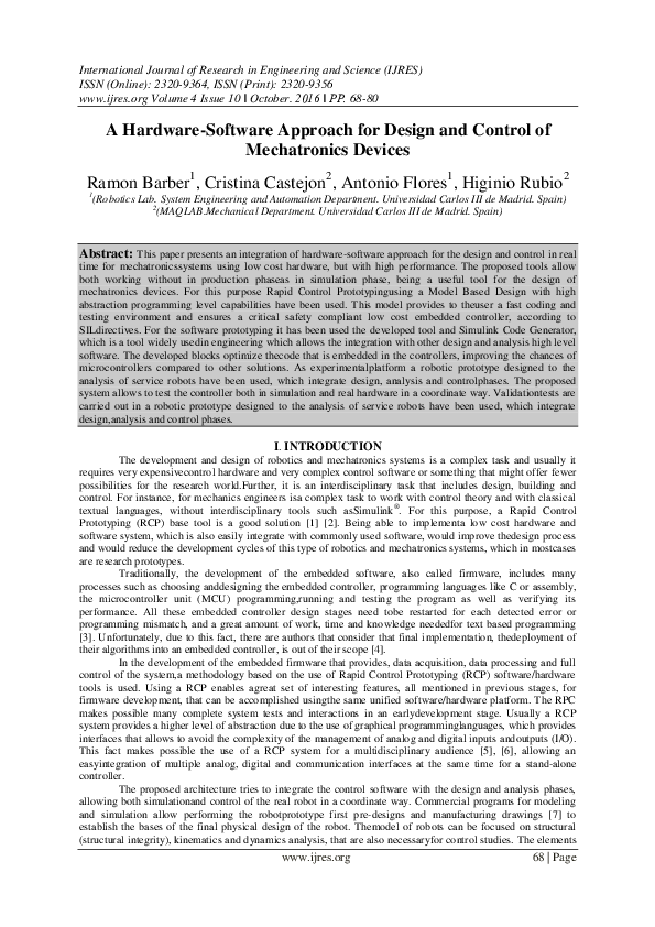 (PDF) A Hardware-Software Approach for Design and Control of Mechatronics Devices