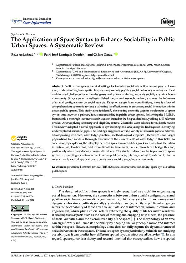 The Application Of Space Syntax To Enhance Sociability In Public Urban