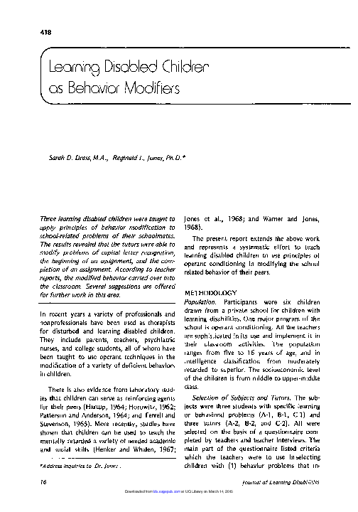 (PDF) Learning Disabled Children as Behavior Modifiers