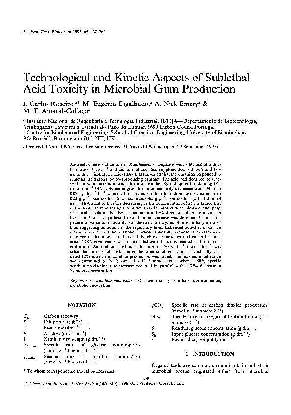 (PDF) Technological and Kinetic Aspects of Sublethal Acid Toxicity in ...