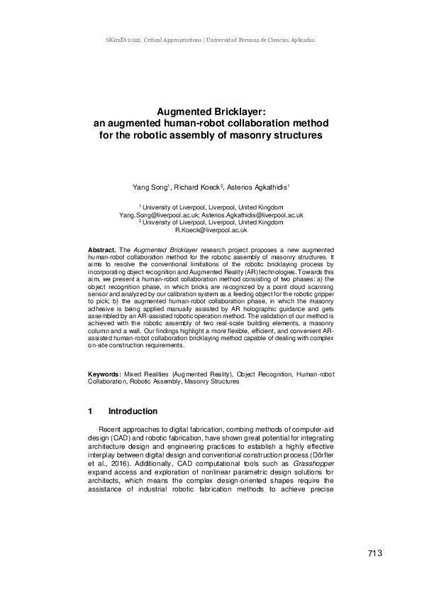 (PDF) Augmented Bricklayer: an augmented human-robot collaboration method for the robotic ...