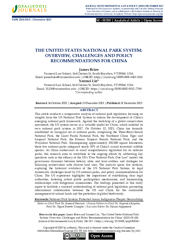 (PDF) THE UNITED STATES NATIONAL PARK SYSTEM: OVERVIEW, CHALLENGES AND ...
