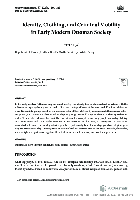 (PDF) "Identity, Clothing, and Criminal Mobility in Early Modern ...