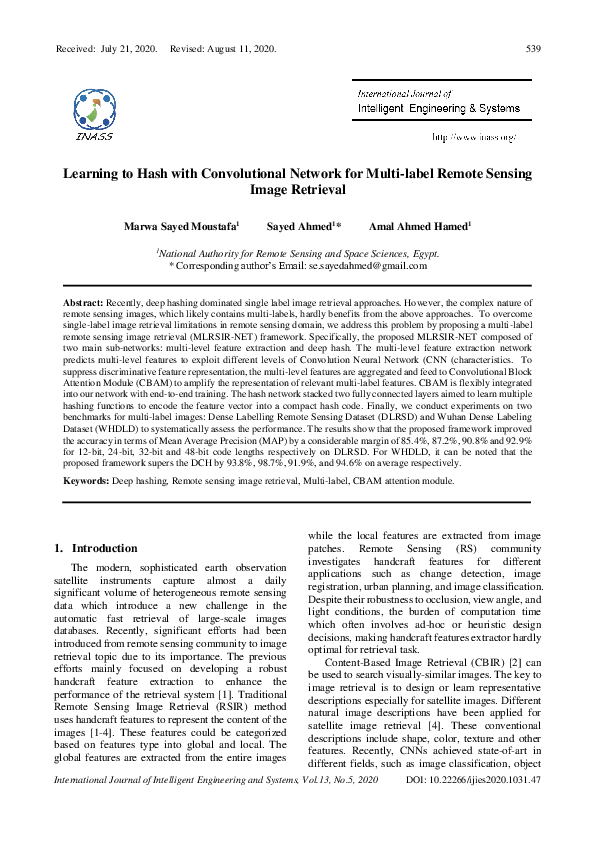 (PDF) Learning to Hash with Convolutional Network for Multi-label Remote Sensing Image Retrieval