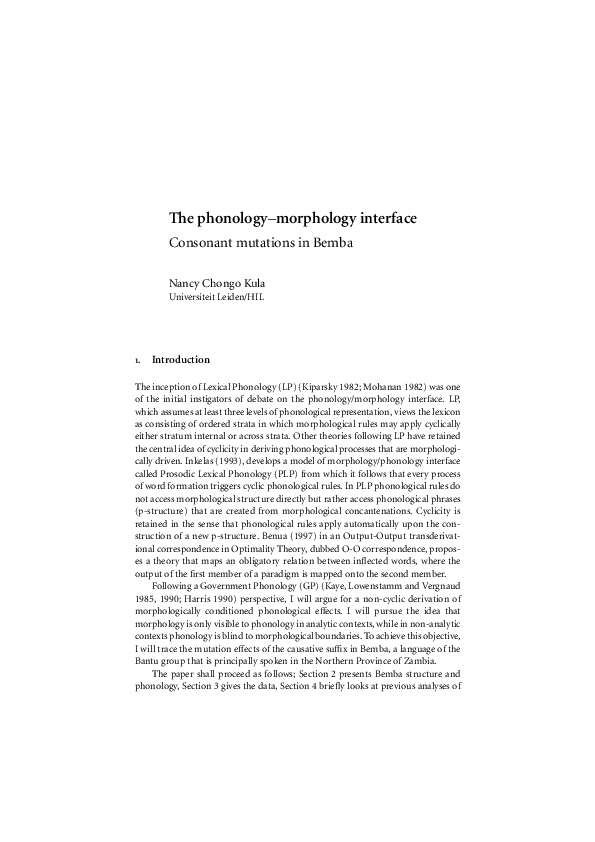 (PDF) The phonology–morphology interface