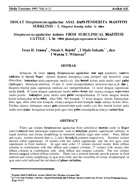 (PDF) Streptococcus agalactiae isolates FROM SUBCLINICAL MASTITIS ...