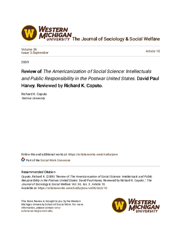 (PDF) Review of The Americanization of Social Science: Intellectuals ...