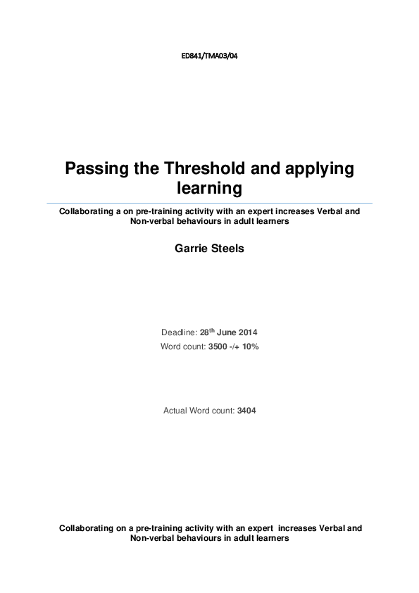(PDF) Passing the Threshold and applying learning