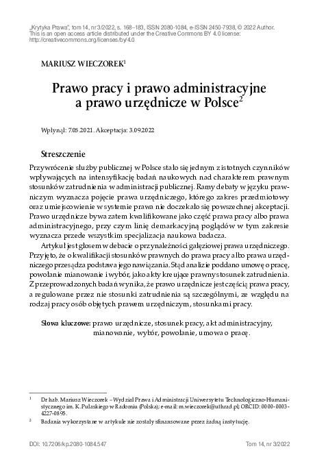 (PDF) Prawo pracy i prawo administracyjne a prawo urzędnicze w Polsce
