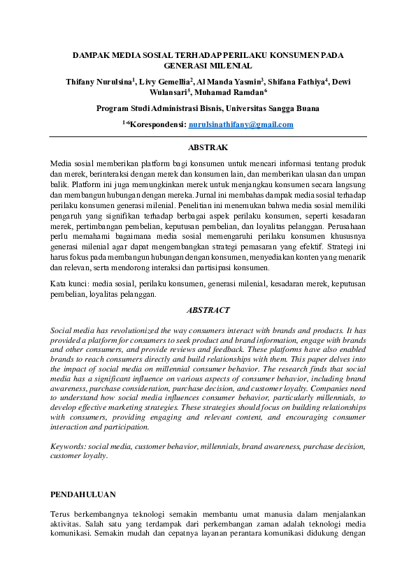 (PDF) DAMPAK MEDIA SOSIAL TERHADAP PERILAKU KONSUMEN PADA GENERASI MILENIAL