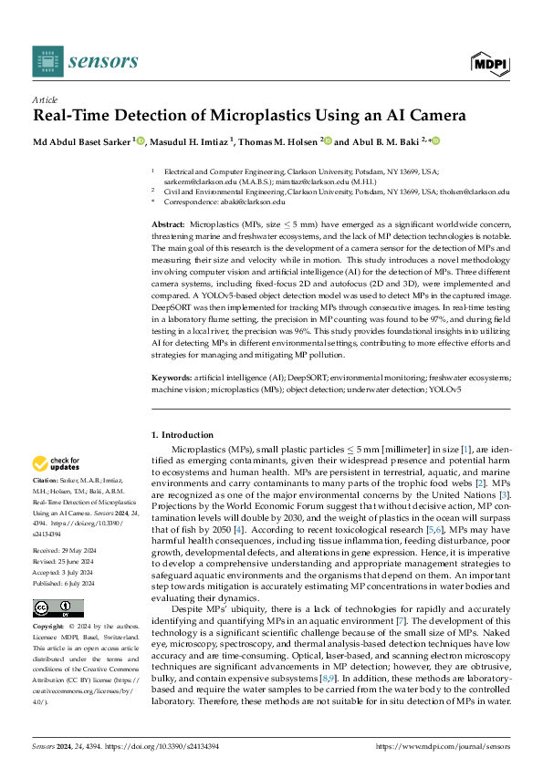 Pdf Real Time Detection Of Microplastics Using An Ai Camera