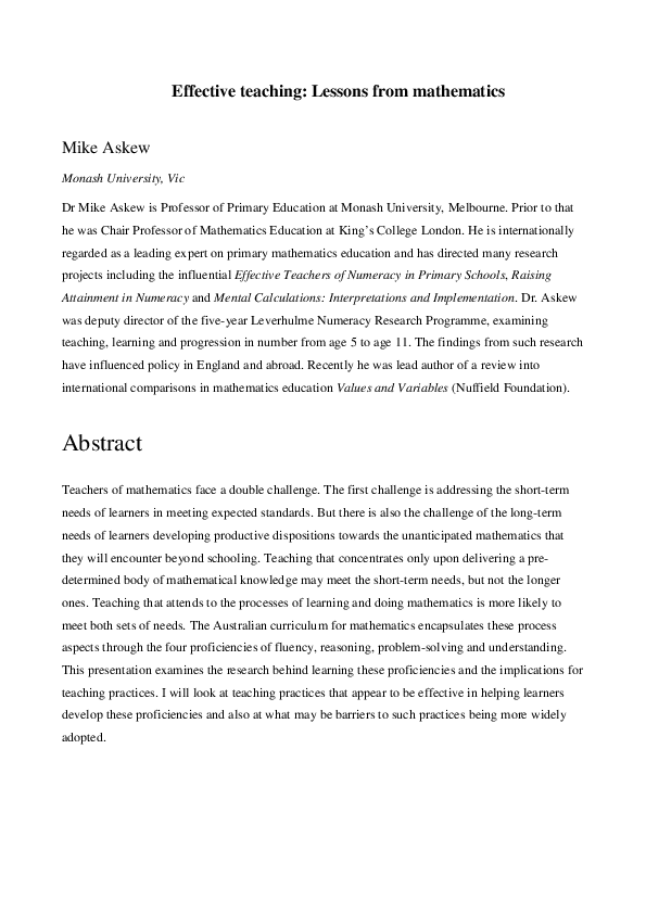 (PDF) Effective teaching: Lessons from mathematics