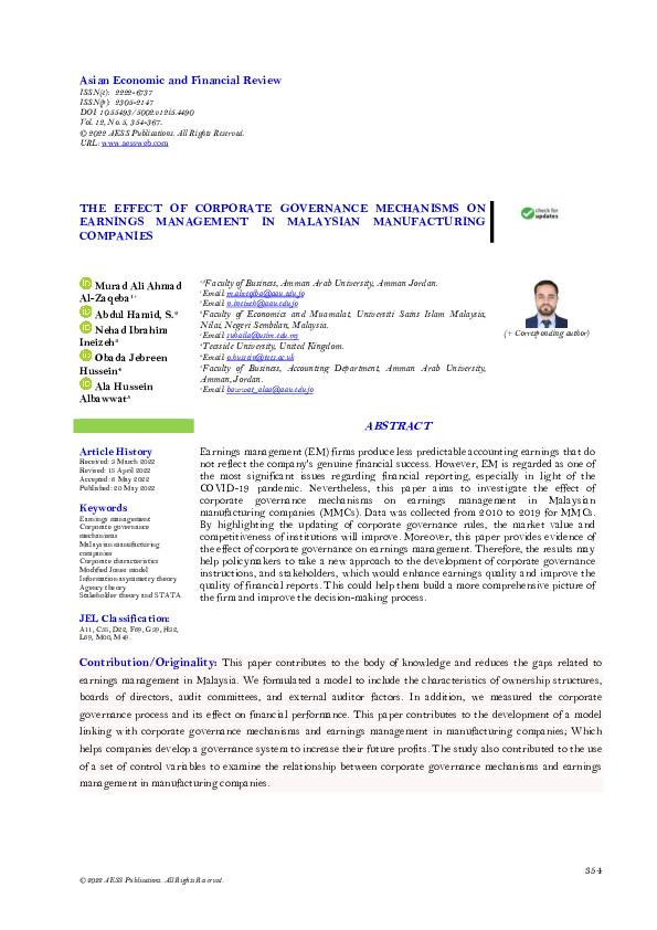 (PDF) The Effect of Corporate Governance Mechanisms on Earnings Management in Malaysian ...