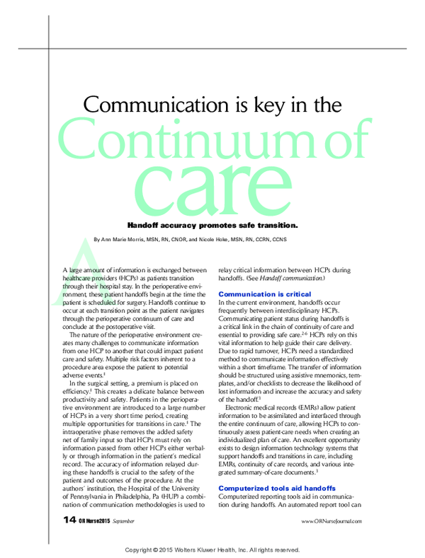 (PDF) Communication is key in the continuum of care